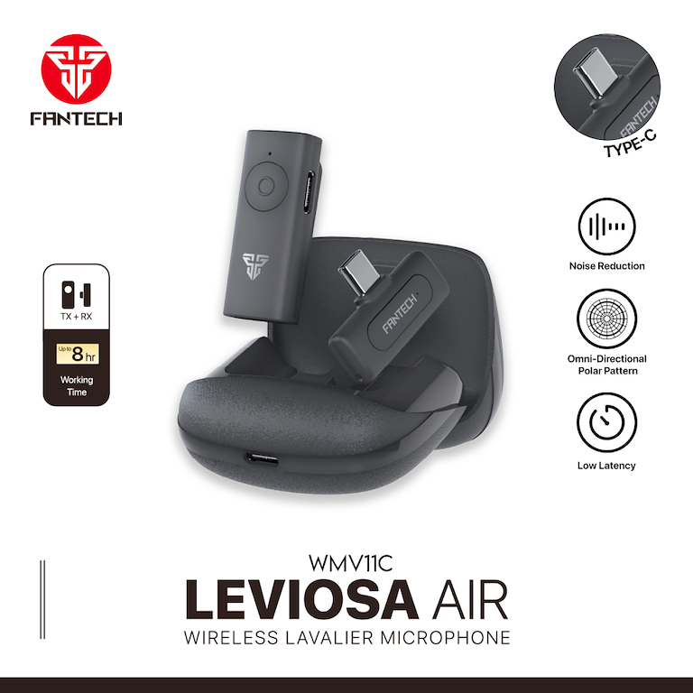 MIKROFON WIRELESS FANTECH LAVALIER LEVIOSA AIR WMV11C (SINGLE MIC) TYPE C CRNI