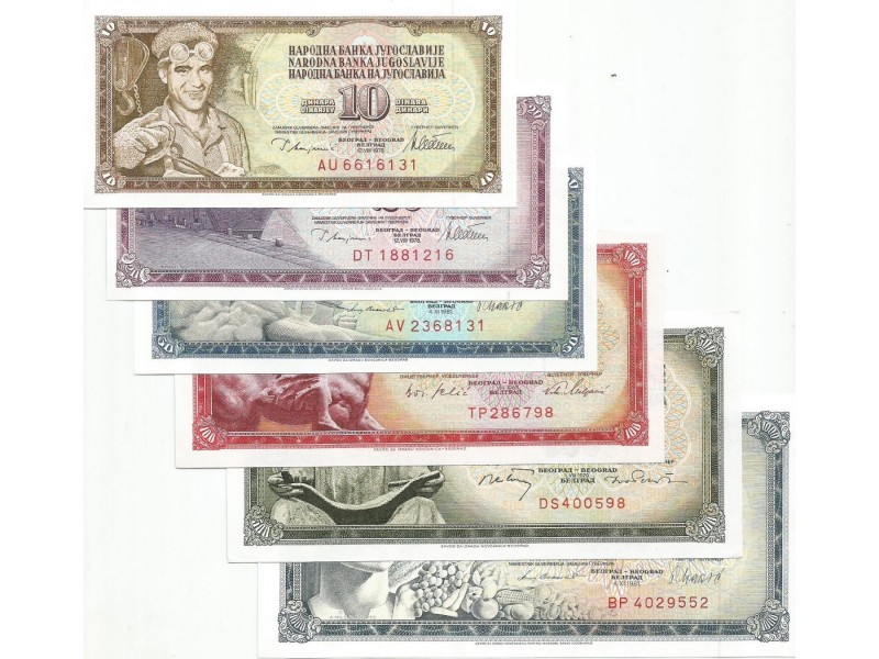 SFRJ 10 - 20 - 50 - 100 - 500 - 1000 din. 1965/81. UNC