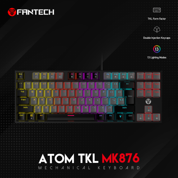 Tastatura Mehanicka Gaming Fantech MK876 RGB Atom TKL siva (Red switch)