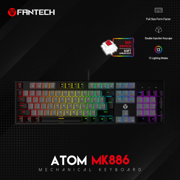 Tastatura Mehanicka Gaming Fantech MK886 RGB Atom siva (Red switch)