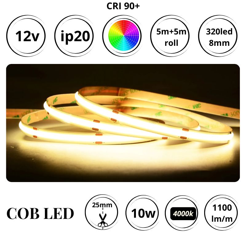 MEGGA, FLEXY LED TRAKA 4000K 12V-COB-320L-60R-IP20-2835-8MM-10W, 013590