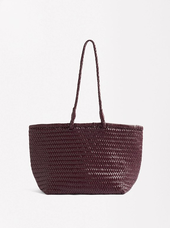 Woven leather shopper bag