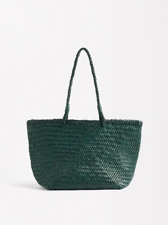 Woven leather shopper bag