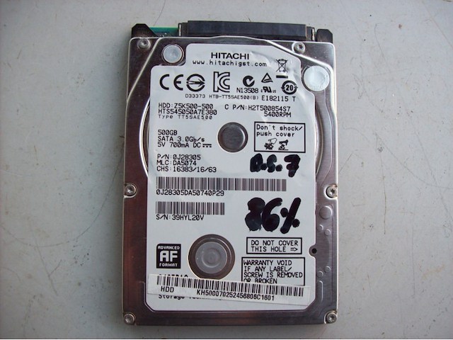 500 Gb Hitachi  2.5 inca sata II ,HTS545050A7E380