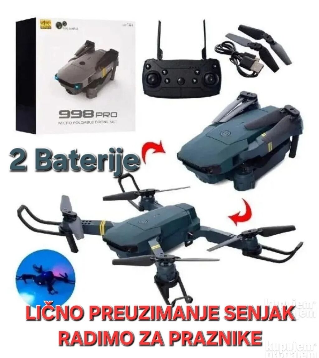 Dron 998 MAX + GRATIS BATERIJA 4k HD Dual kamera DRON SA CETKICAMA NA
