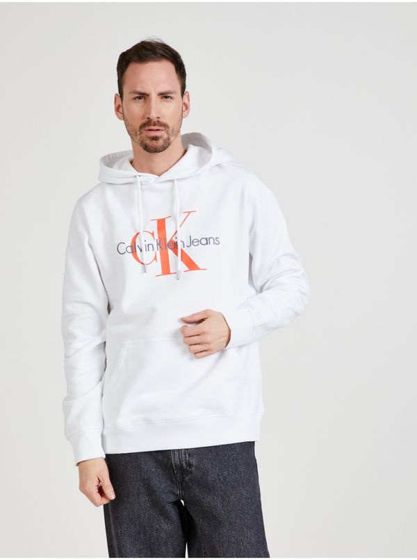WHITE MEN'S PATTERNED HOODIE CALVIN KLEIN JEANS - MEN'S
