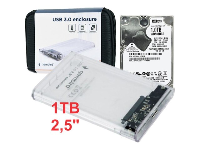 HDD 2.5 * 1TB SET USB 3.0 SATA eksterno kuciste + 1TB WD10JUCT WD  EE2-U3S9-6 (3999)