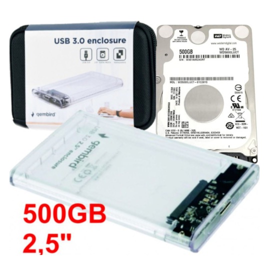 Gembird HDD 2.5 * 500GB SET USB 3.0 SATA eksterno kuciste + 500GB WD5000LUCT WD EE2-U3S9-6 (1899)