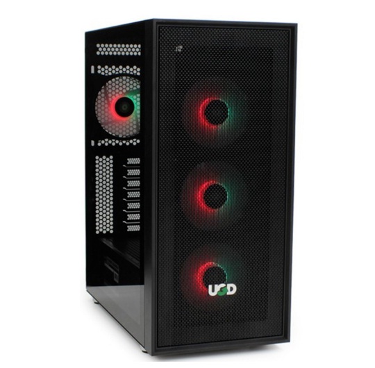 UGD kućište elite 3718 Midi Tower, ATX, ugrađena 4 RGB kulera, crno