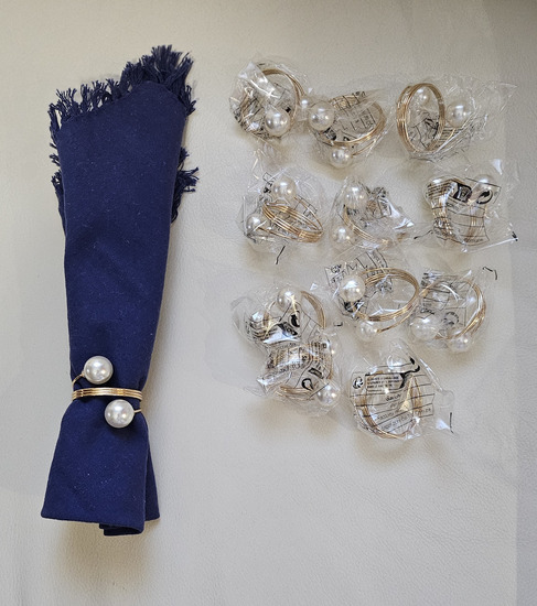 Pearl & Gold Napkin Rings, nov set od 12 prstenova