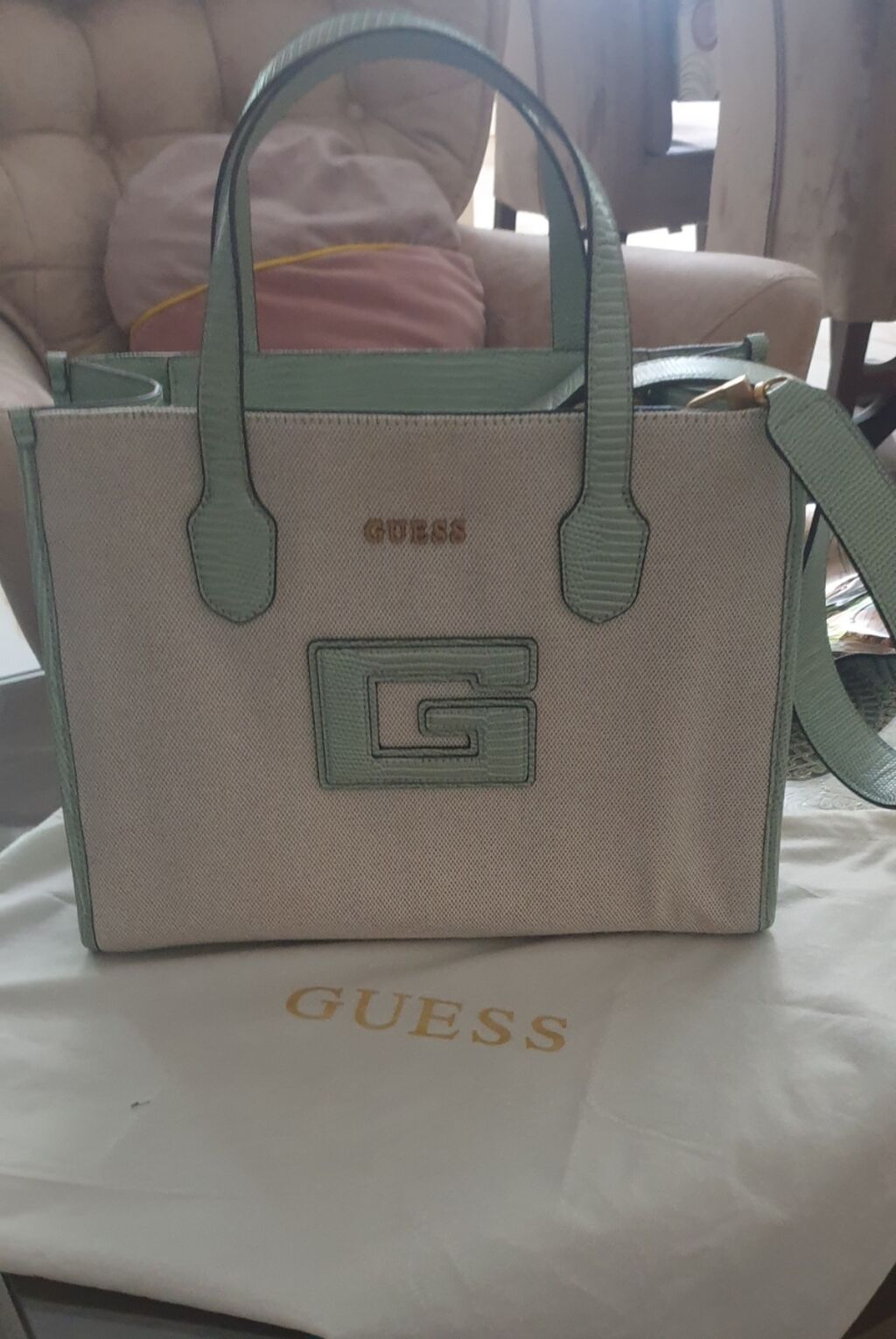 Torba za rame, Guess, Materijal: Platno, Koža