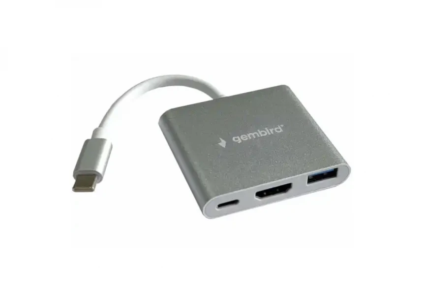 Adapter konverter Tip C-HDMI/USB 3.0/PD aluminium Gembird A-CM-HDMIF-02-SG