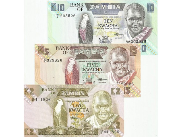 Zambia 2 - 5 - 10 kwacha 1988. UNC set
