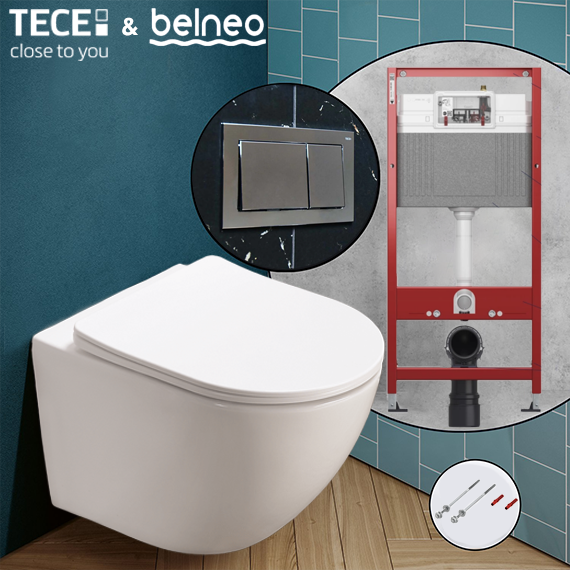 TECE SET BELNEO HROM SJAJ TIPKA BASE WC ŠOLJA KONZOLNA RIMLESS SA SOFT CLOSE DASKOM