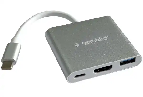 Adapter konverter Tip C-HDMI/USB 3.0/PD aluminium Gembird A-CM-HDMIF-02-SG