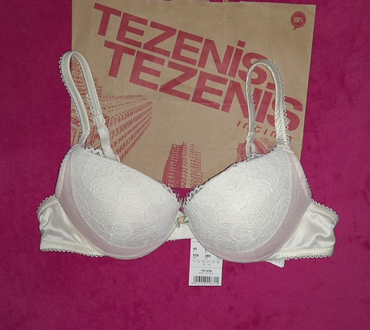 Tezenis šampanj cipka,saten,til push up 85B NOVO!%