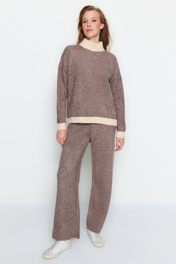 TRENDYOL STONE WIDE PATTERN BOUCLE YARN KNITWEAR BOTTOM-TOP SET