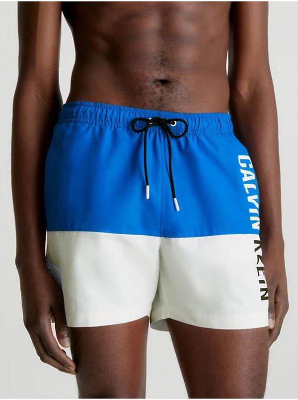 WHITE AND BLUE MEN'S SWIMSUIT CALVIN KLEIN UNDERWEAR - MEN'S