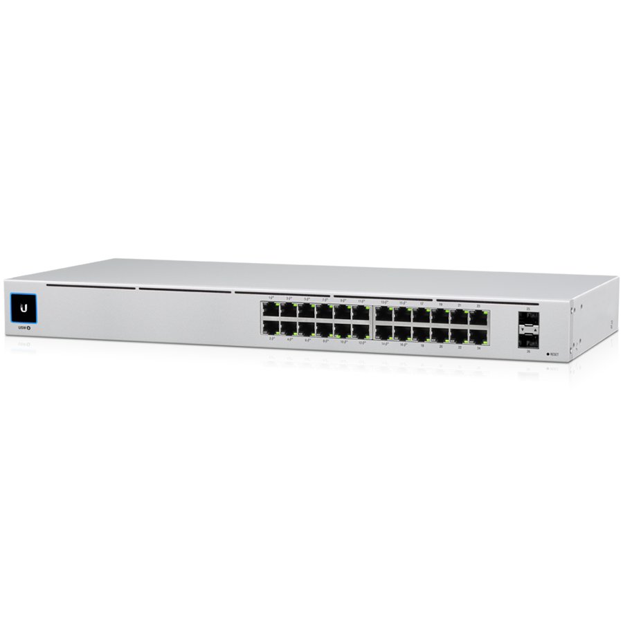 UBIQUITI Standard 24 PoE; (16) GbE PoE+, (8) GbE ports; (2) 1G SFP ports; 95W total PoE availability; Fanless, silent cooling,USW-24-POE-EU