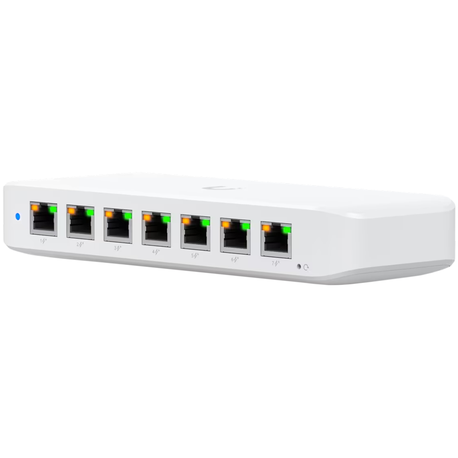 Ubiquiti USW-Ultra Layer 2, 8-port GbE PoE switch with versatile mounting options: 7x GbE PoE+ output ports, 1 xGbE PoE++ input port,USW-ULTRA