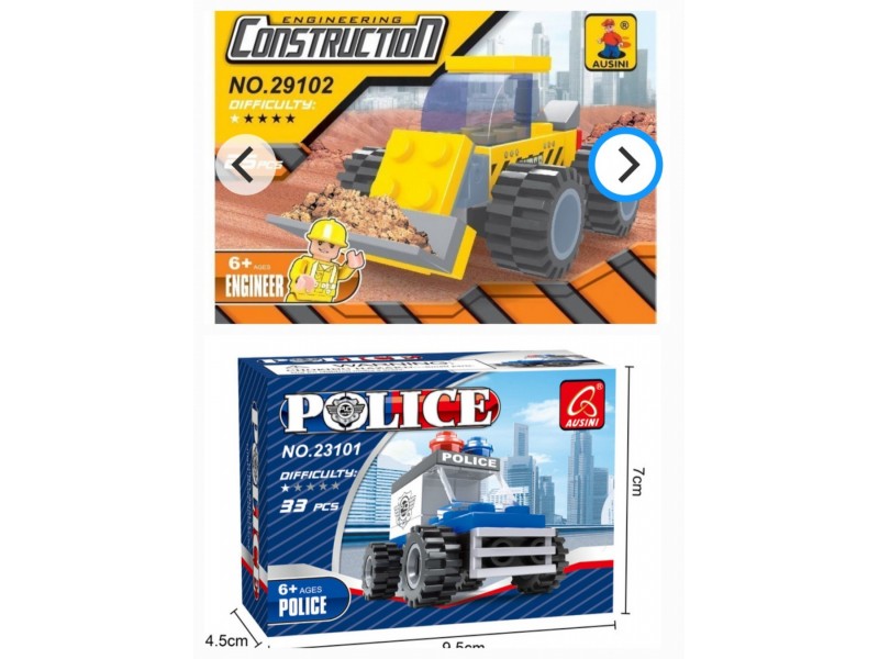 Ausini Lego set, mini policijski auto i bager, novo