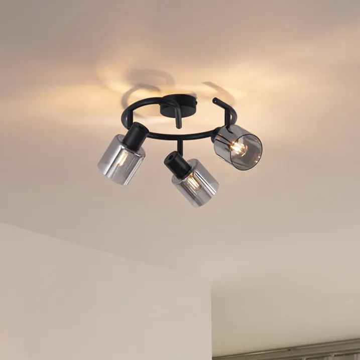 Moderna plafonska lampa crna sa spiralnim dimnim staklom 3-svetla - Cilin