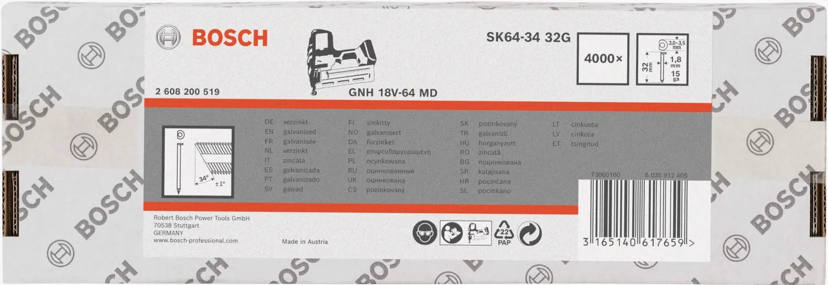 Bosch Završni ekser SK64-34 38G pakovanje 4000kom 2608200519