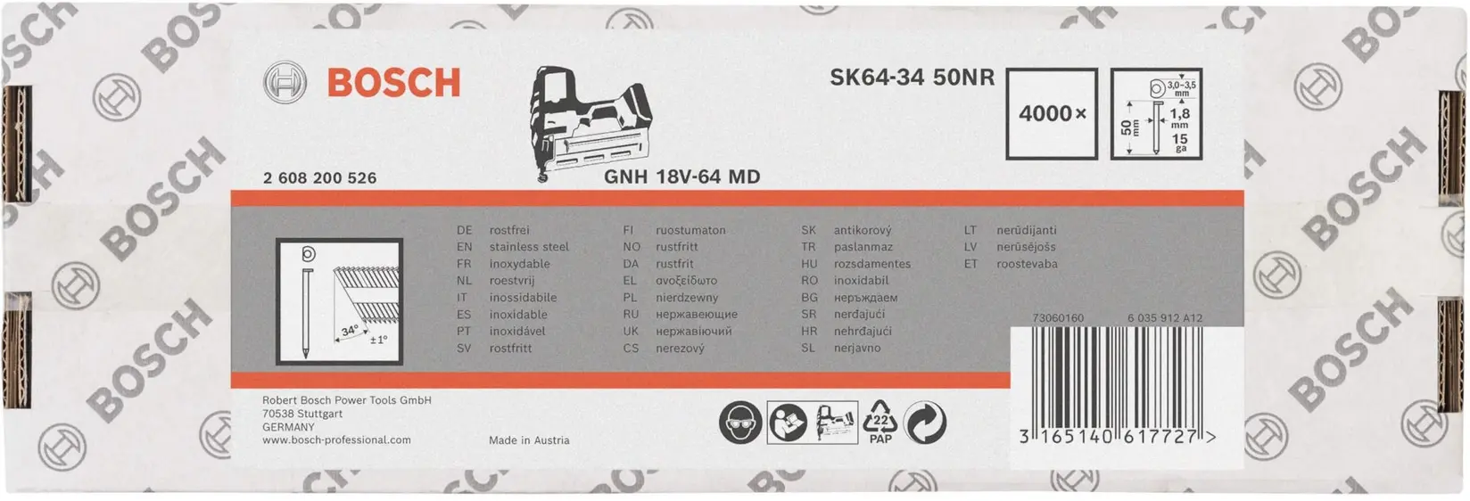 Bosch Završni ekser, SK64-34 50NR, plemeniti čelik 2608200526