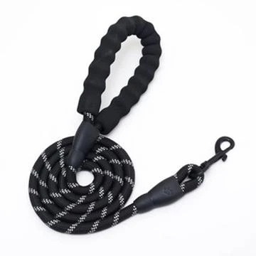 DOG LEASH WITH SOFT EVA PADDED HANDLE AND REFLECTIVE THREADS - 1.5M - BLACK