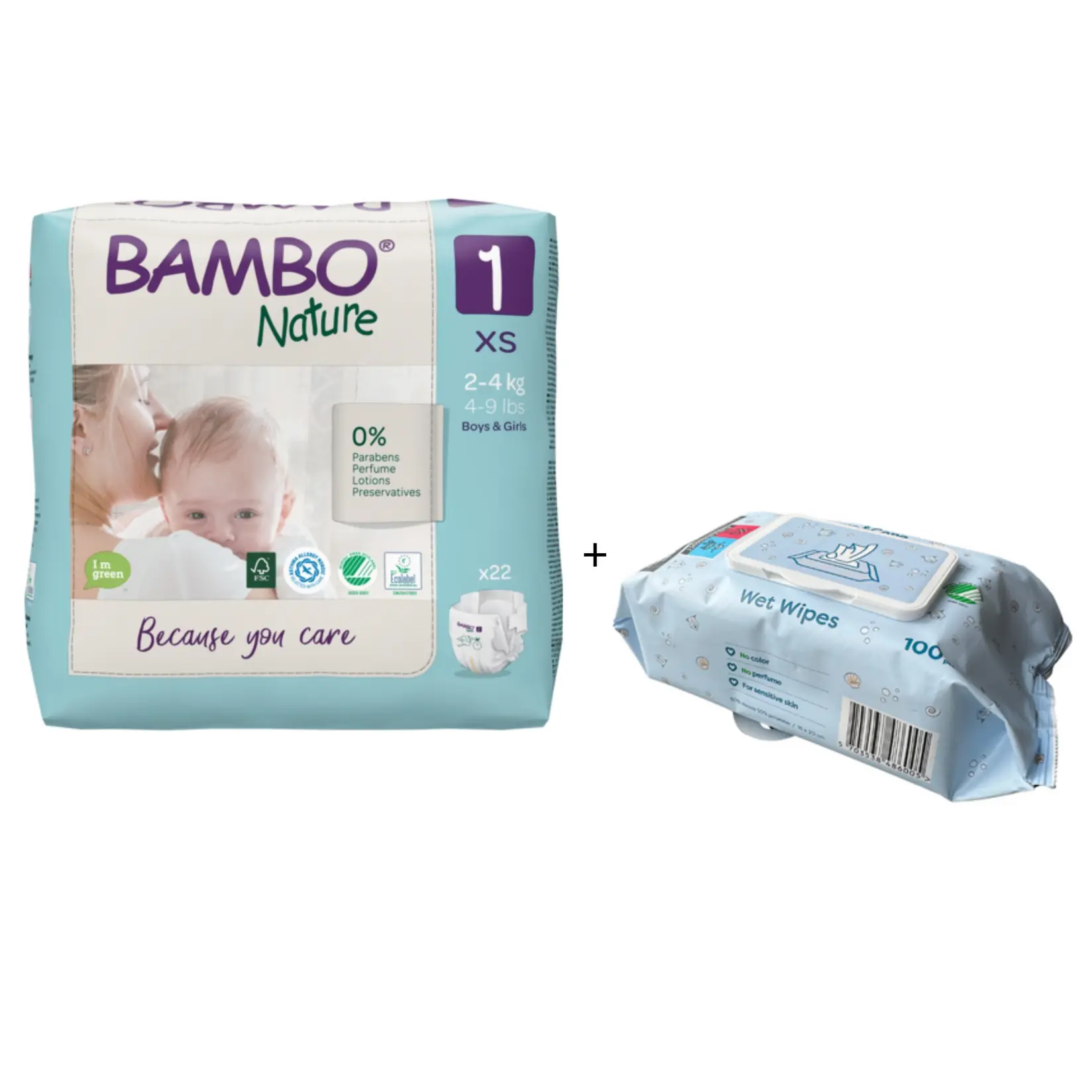 BAMBO Pelene Nature Eco-Friendly 1 a22 + Love&Care Vlažne maramice, 100 komada