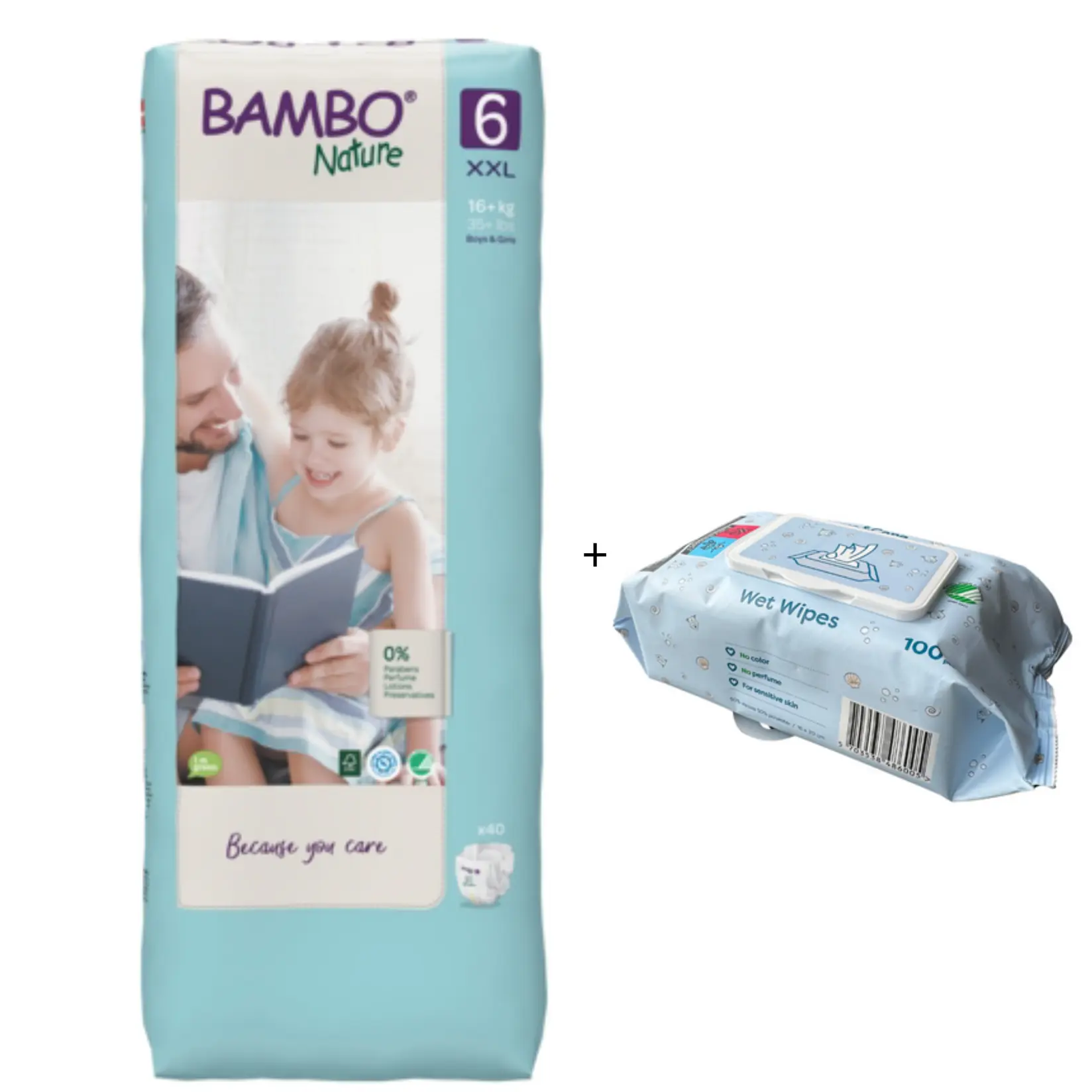 BAMBO Nature Gaćice Br.4 L 40 Komada + Love&Care Vlažne maramice, 100 komada