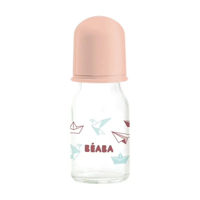 BEABA Staklena flašica za bebe, 110ml, Origami Nude