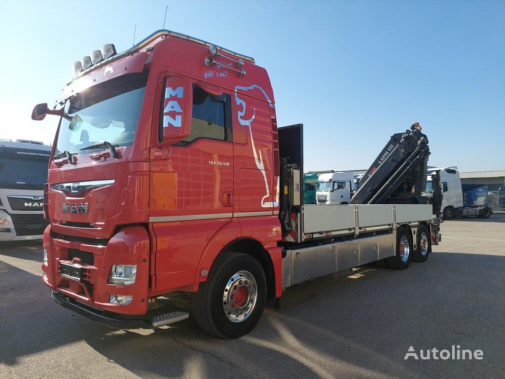 MAN TGX 26.510 BL Pritsche, Intarder, HIAB X-HIPRO 558EP-5, Alu-F kamion s ravnom platformom