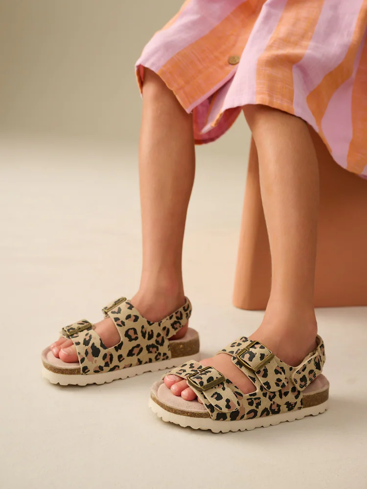 Animal Printed Standard Fit (F) Touch Fastening Strap Corkbed Sandals