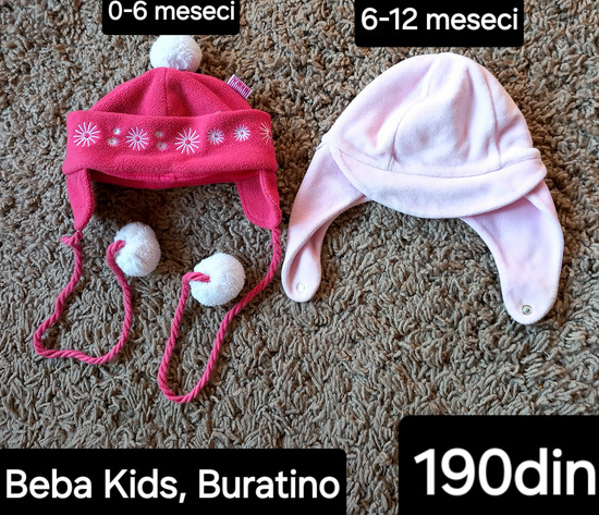 Beba Kids kape za bebe devojčice roze boje 2kom