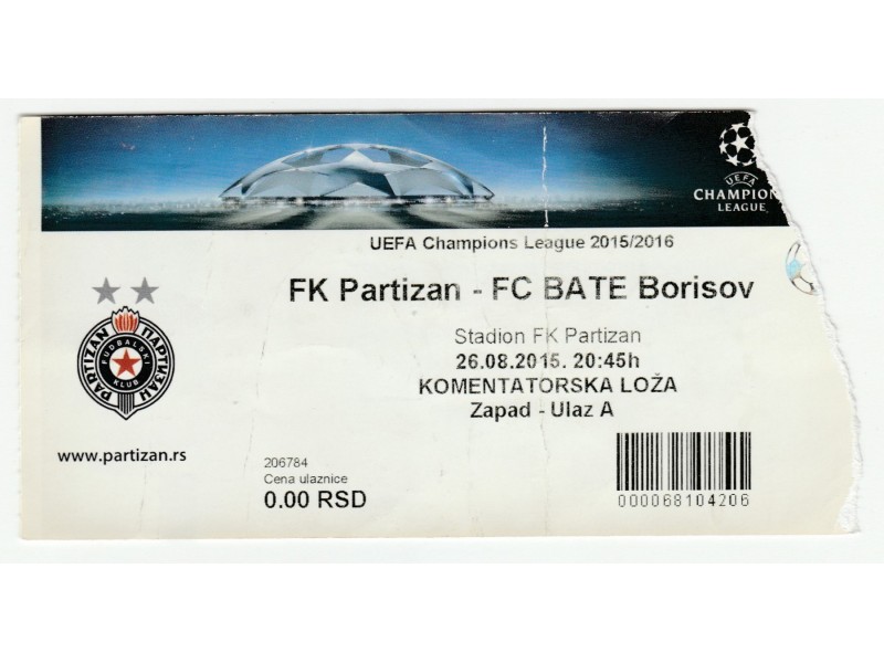 2015, PARTIZAN - BATE BORISOV! Liga šampiona.