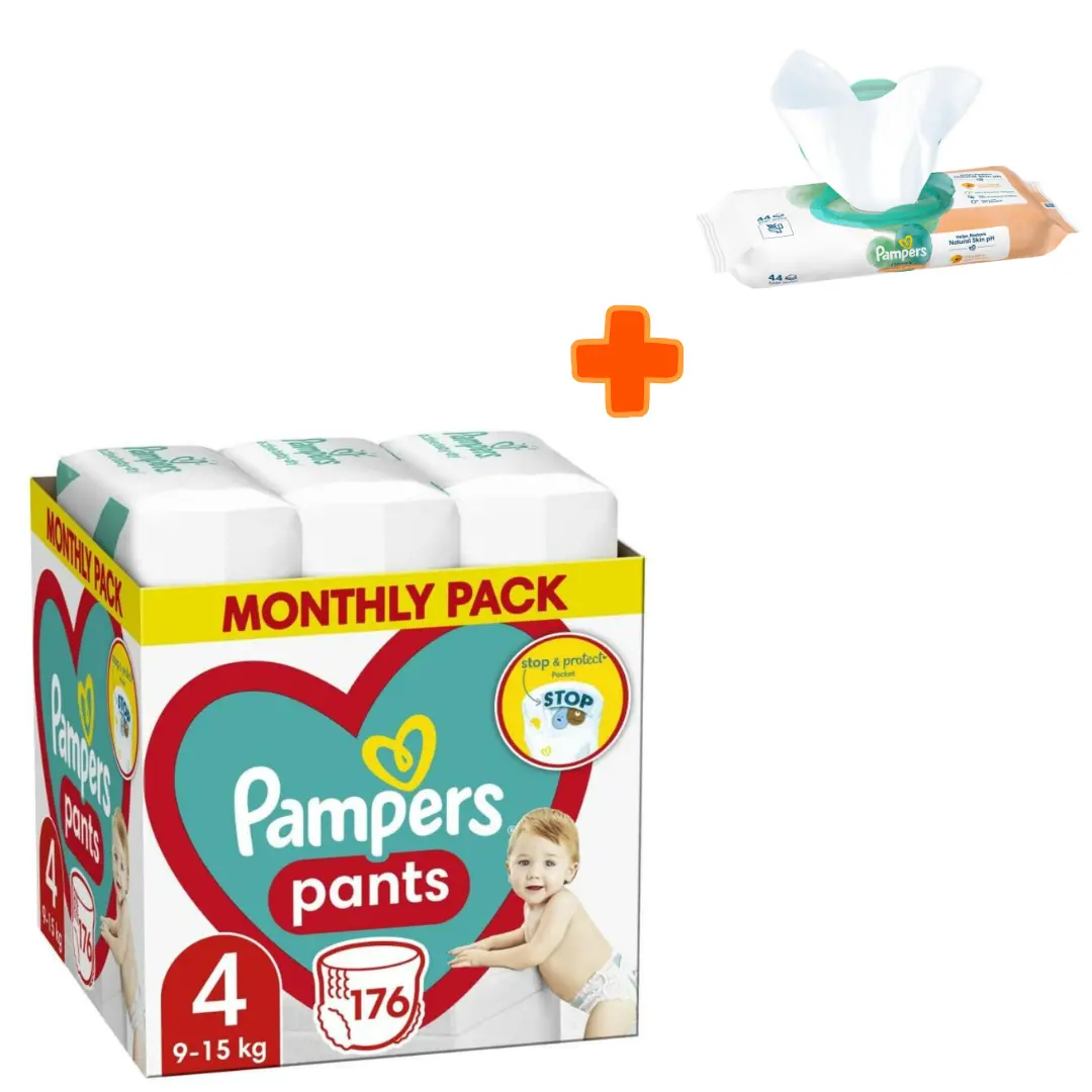 PAMPERS Pelene Monthly pack Pants S4 MSB, 176 komada + Maramice Harmonie neven, 44 komada