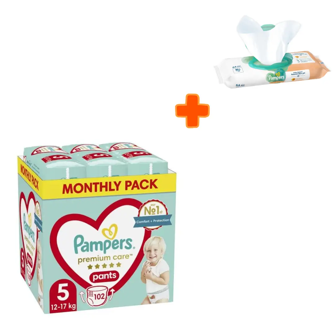 PAMPERS Pelene Premium Pants Monthly, 5, 102 komada + Maramice Harmonie neven, 44 komada