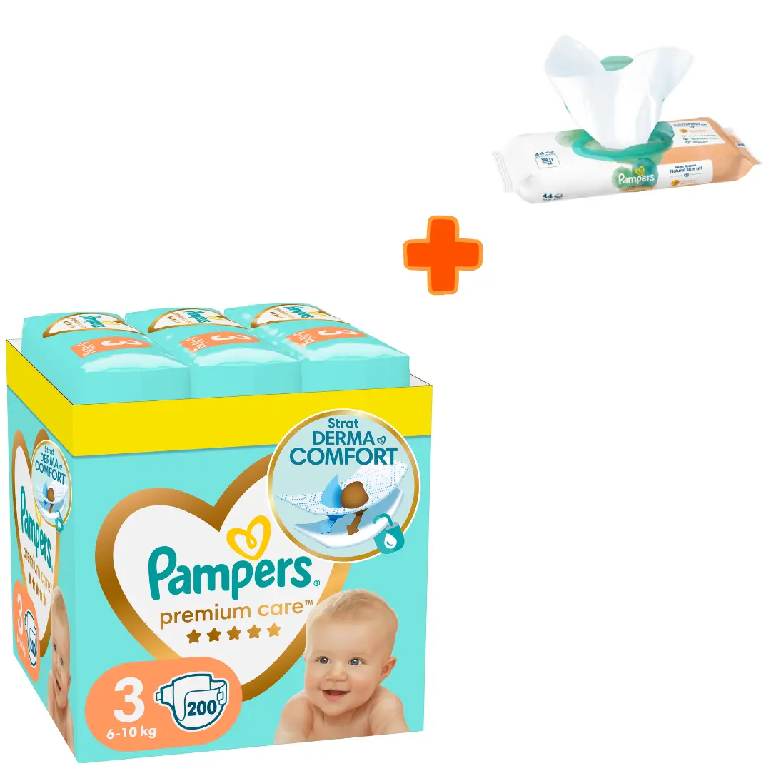 PAMPERS Pelene Monthly pack Premium S3 M, 200 komada + Maramice Harmonie neven, 44 komada