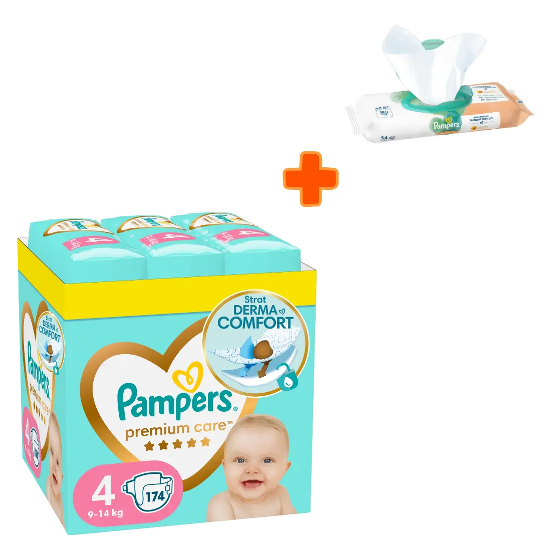 PAMPERS Pelene Monthly pack Premium S4 MSB, 174 komada + Maramice Harmonie neven, 44 komada