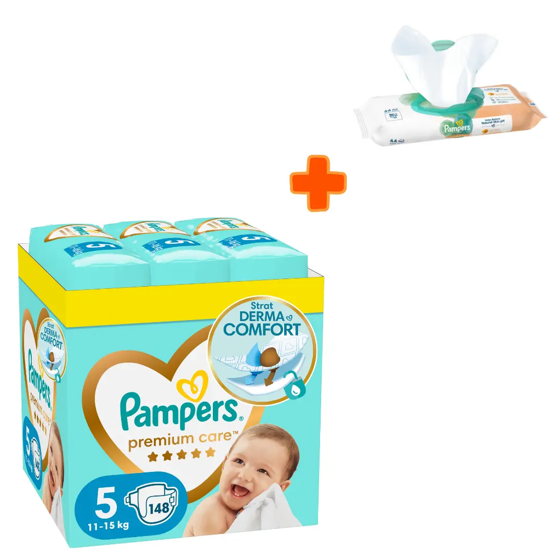 PAMPERS Pelene Monthly pack Premium S5 M, 148 komada + Maramice Harmonie neven, 44 komada