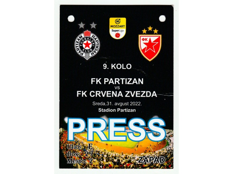 2022/Avg, PARTIZAN - CRVENA ZVEZDA! Press akreditacija.
