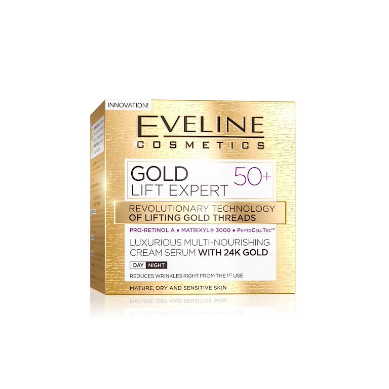 EVELINE Učvršćujuća Dnevna i Noćna Krema za Lice sa Česticama Čistog 24K Zlata GOLD LIFT EXPERT 50+ 50 mL