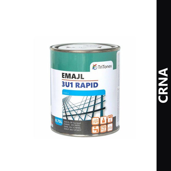 TRITONEX emajl za metal 3 u 1 rapid 0.75l crna