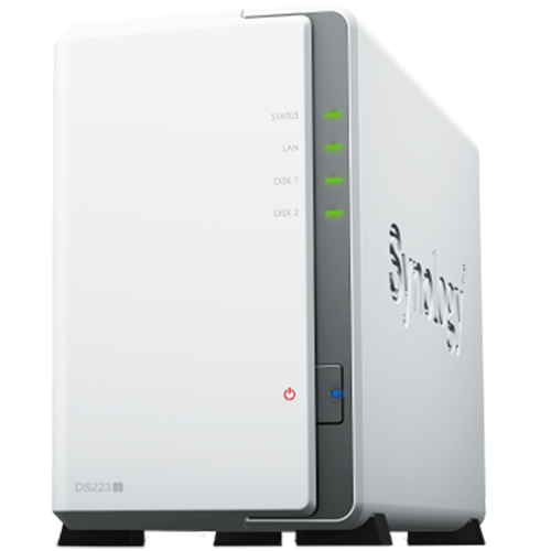 Synology DS223j, Tower, 2-bays 3.5'' SATA HDD/SSD, CPU 4-core 1.7 GHz; 1 GB DDR4 non-ECC; 1 x RJ-45 1GbE LAN Port; 2 x USB 3.2 Gen1; ; 0.88 kg; 2yr warranty,DS223J