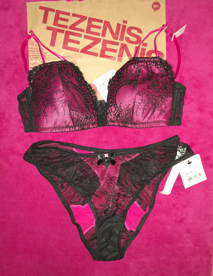 Tezenis roze saten crna cipka 80B/M NOVO!%