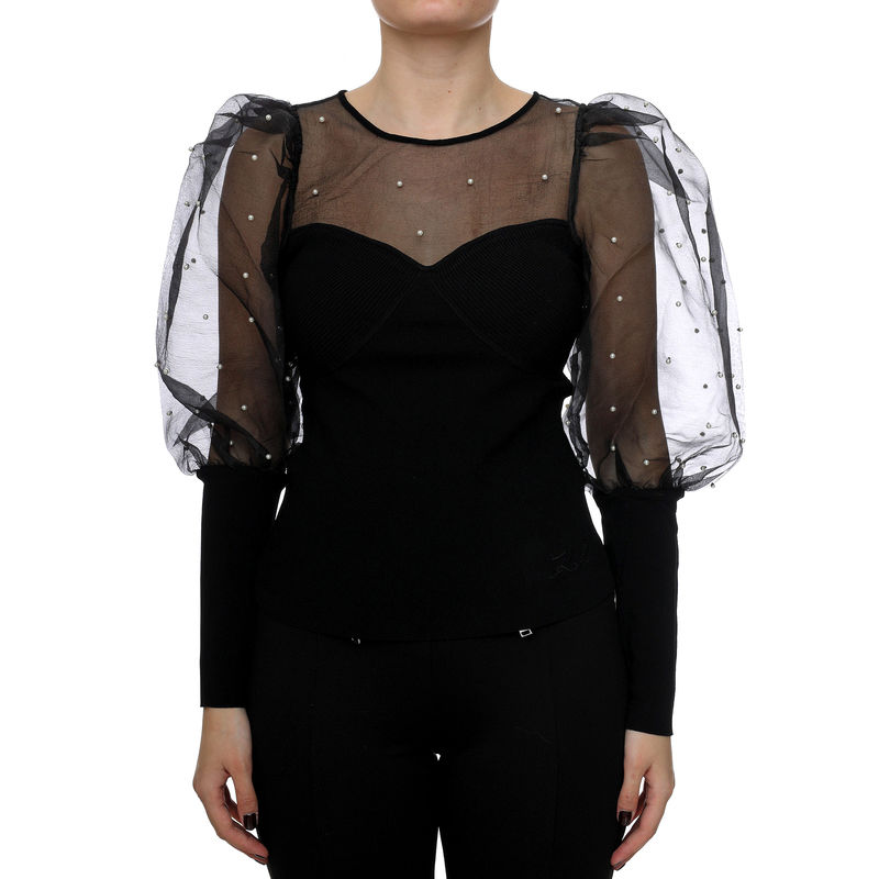 Ženski duks Karl Lagerfeld Pearl Puff Sleeve Top