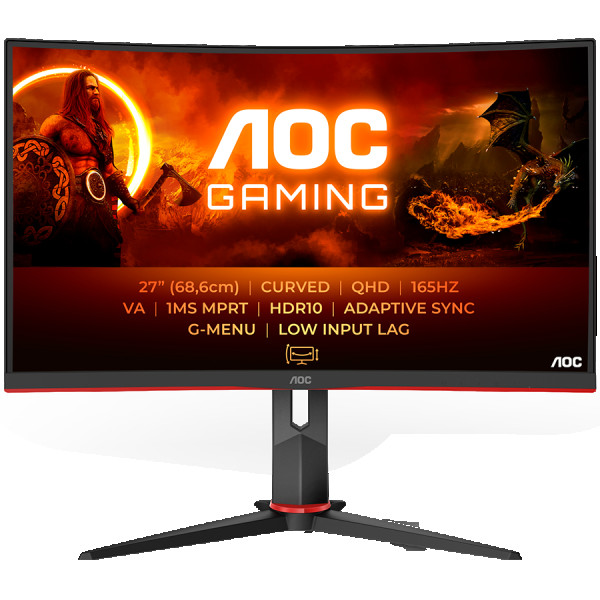 AOC Monitor LED CQ27G2S 27'' Gaming Curved 144Hz QHD (27'', 16:9, 2560x1440, VA, 144hz, 250 cdm˛, 3000:1, 1 ms MPRT, 2xHDMI, DP, Full Ergonom