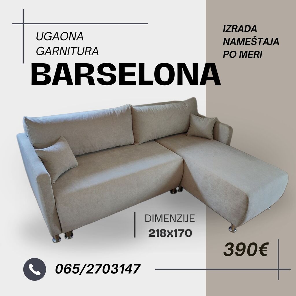 Ugaona garnitura "Barselona" Krajnjih dimenzija 218x175 Dvosed i