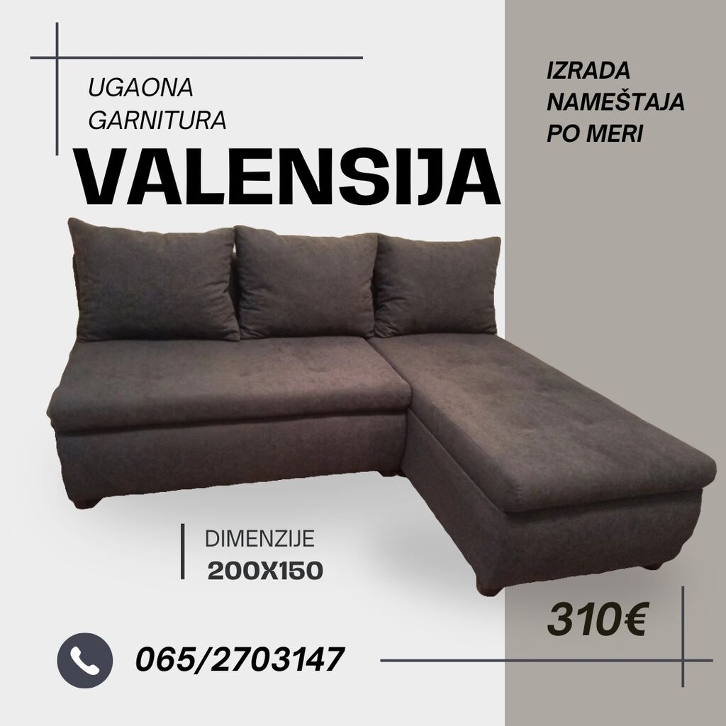 Ugaona garnitura "Valensija" Krajnjih dimenzija 240x130 Dvosed se